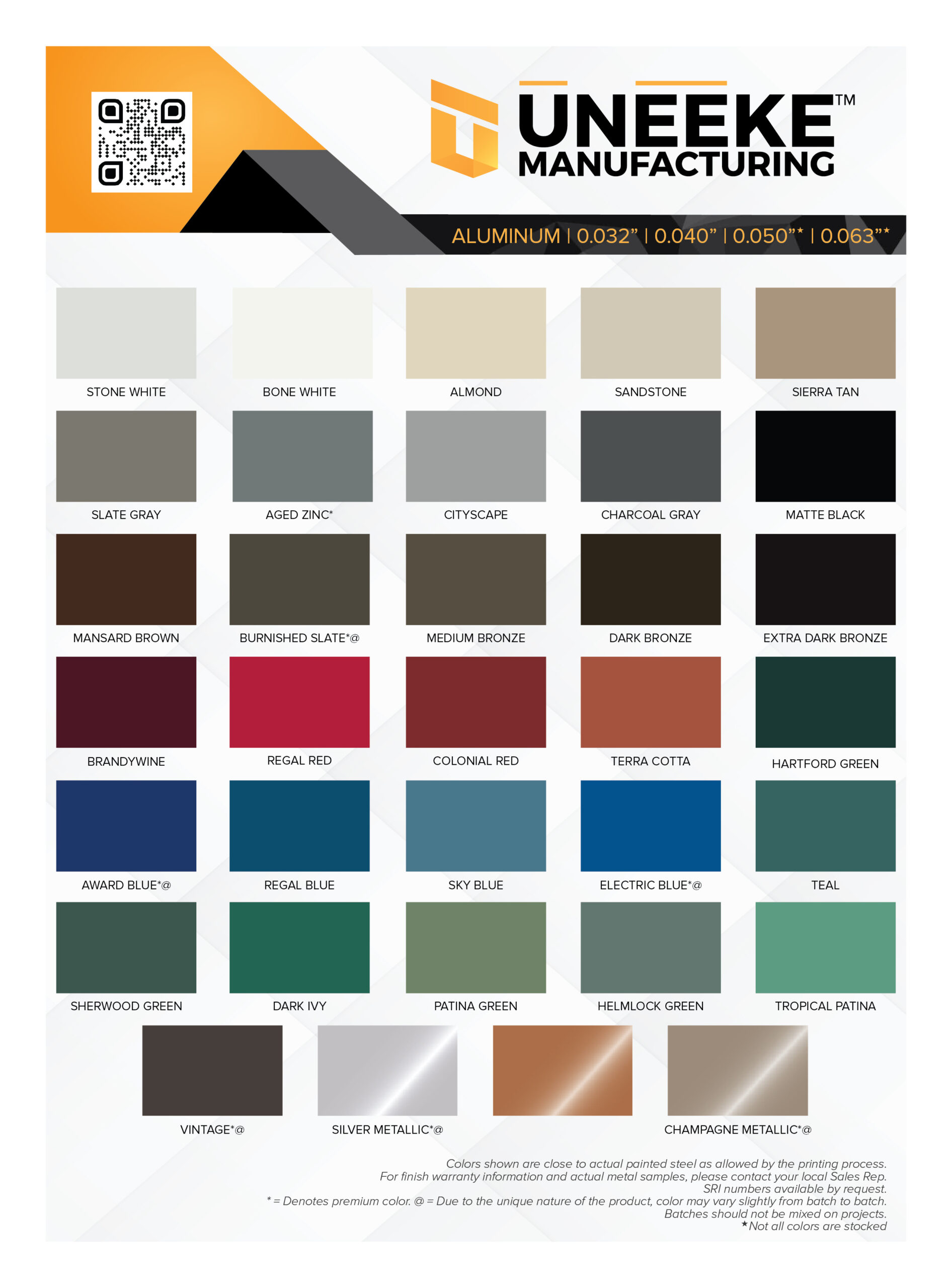 Summit 40 Color Charts – Uneeke Manufacturing